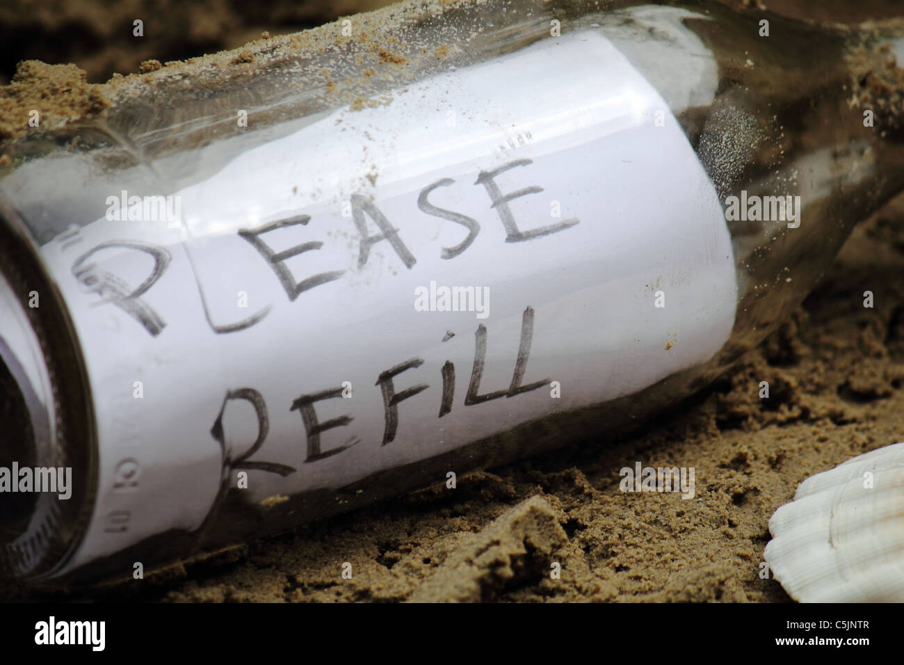 message in a bottle 'PLEASE REFILL' , conceptual image , metaphor Stock ...