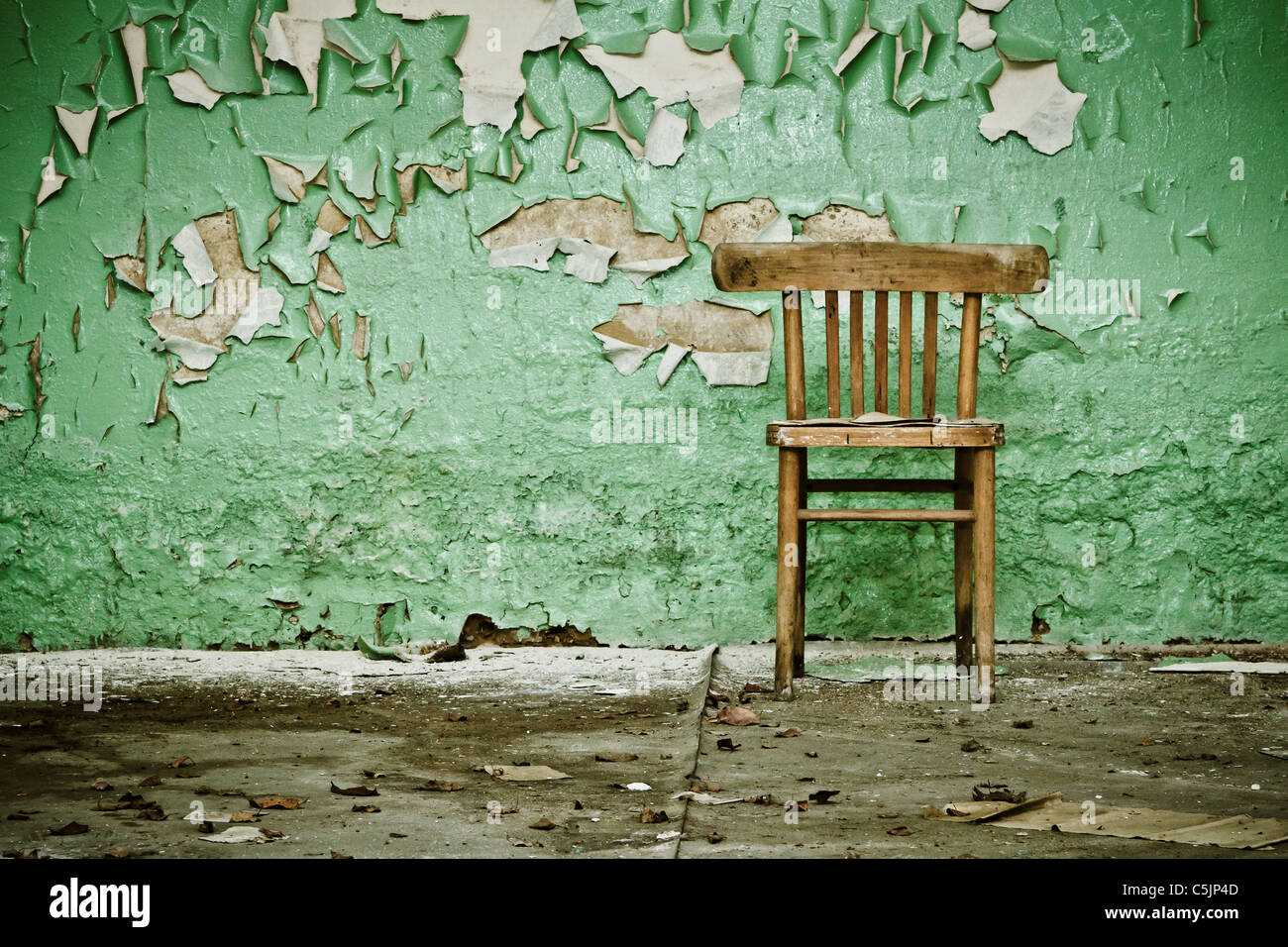 Wooden Chair in Abandoned Building Stock Photo - Alamy
