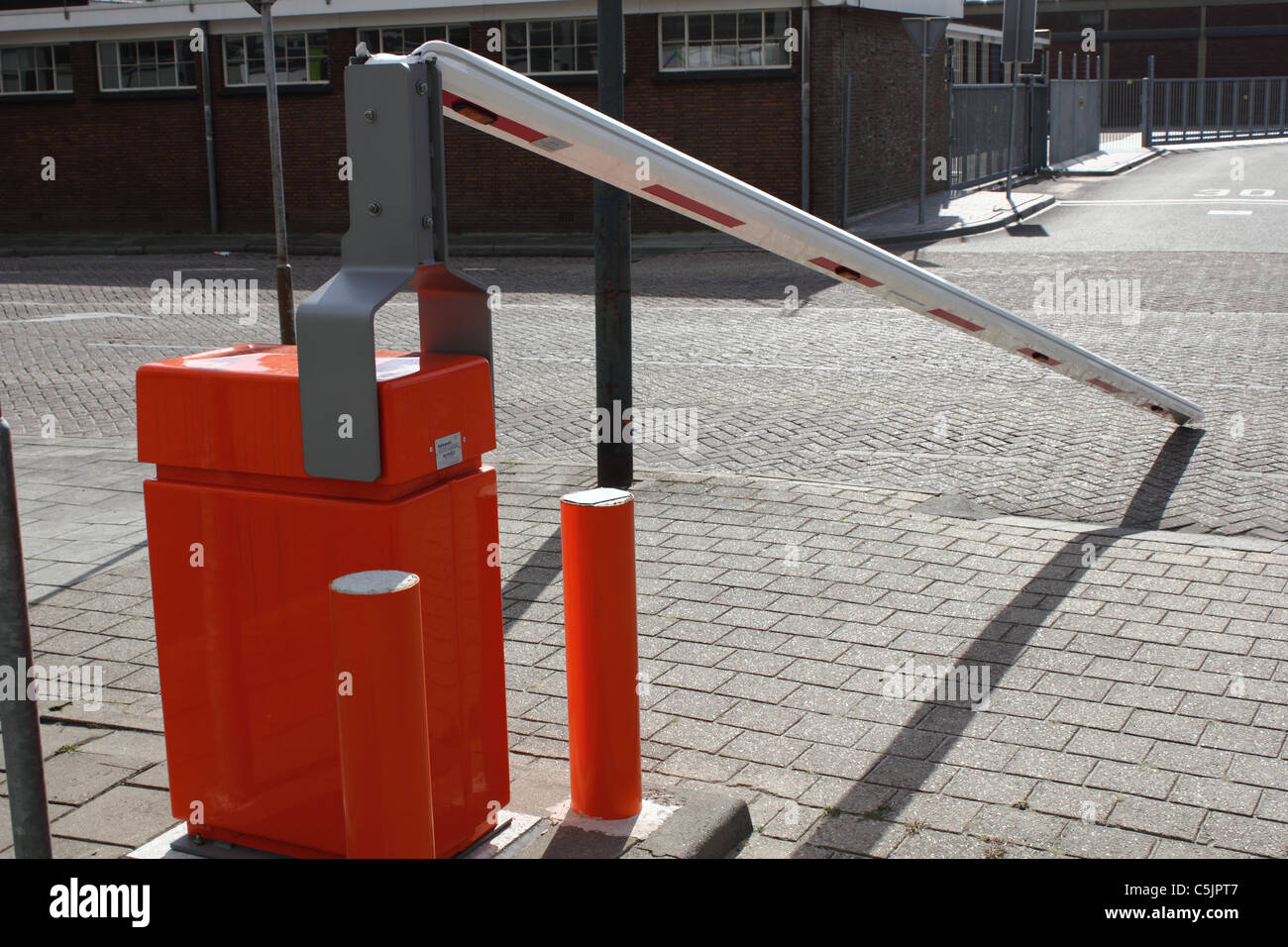 damaged broken down white and red road barrier , conceptual image ...