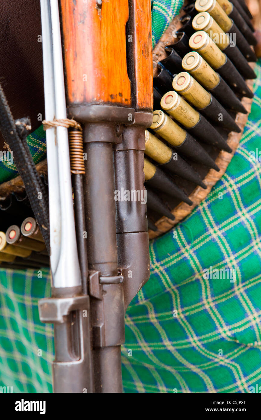 Detail of a rifle and ammunition used by the Karo tribesmen in the ...