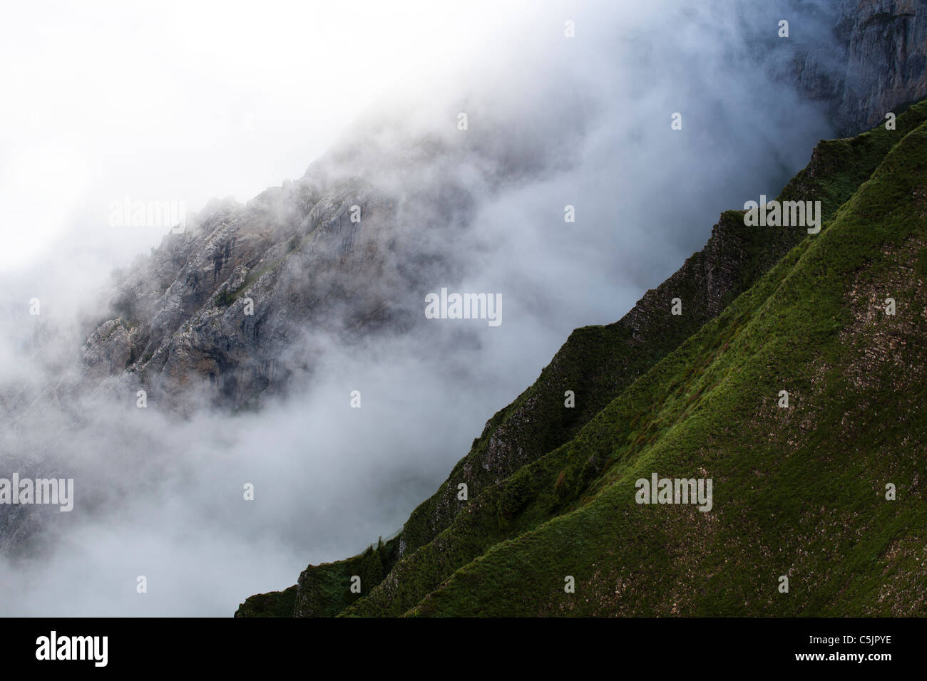 Misty French Alps (Bargy Mountains), Grand Bornand, France Stock Photo ...