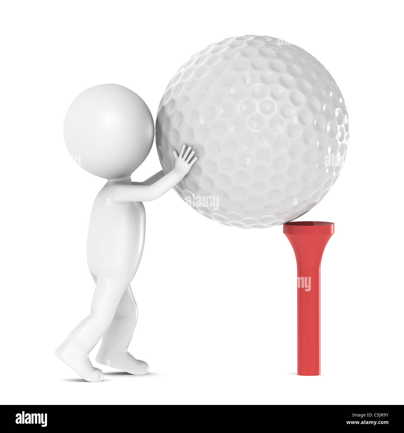 3D little human character placing a Golf Ball on an Red Tee Stock Photo ...