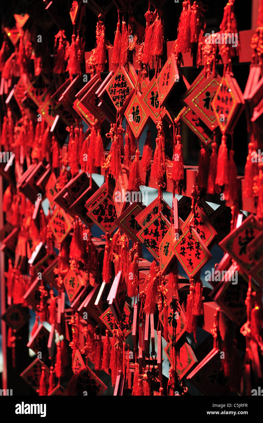 Red prayer tablets with personal messages. Beijing, China Stock Photo ...