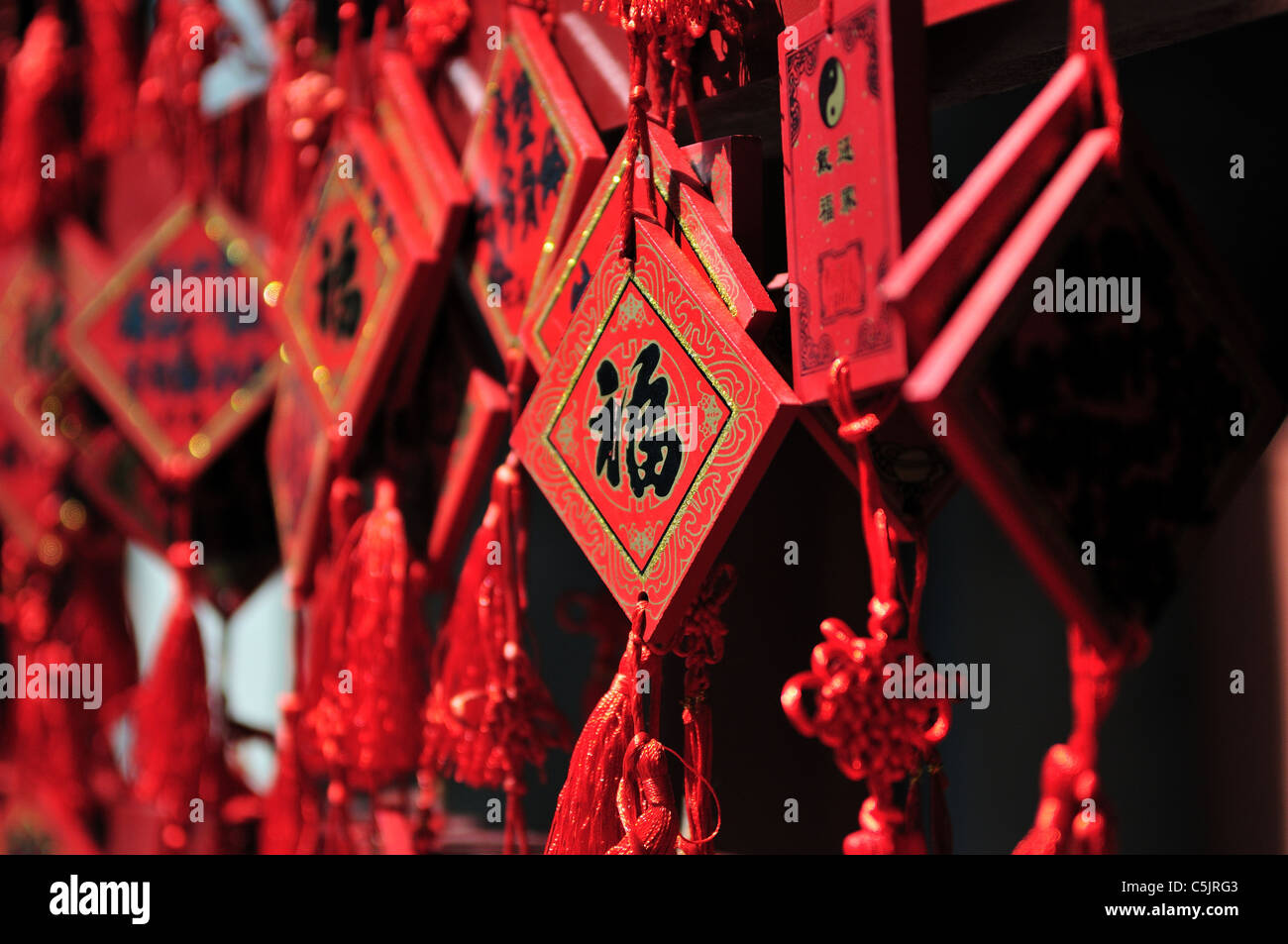 Red prayer tablets wishing for happiness. Beijing, China Stock Photo ...