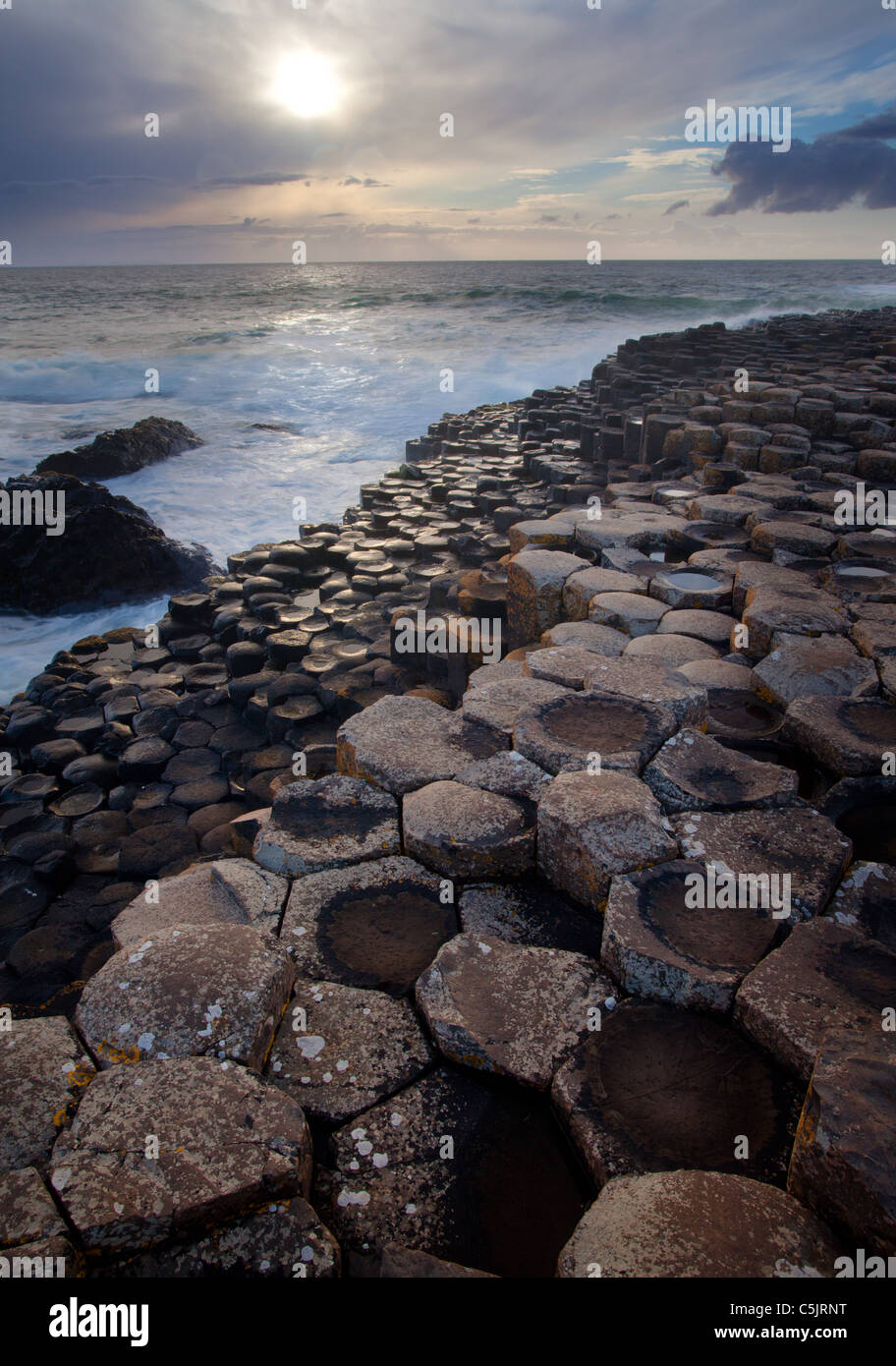 The Giant's Causeway on the northeast coast of Northern Ireland Stock ...