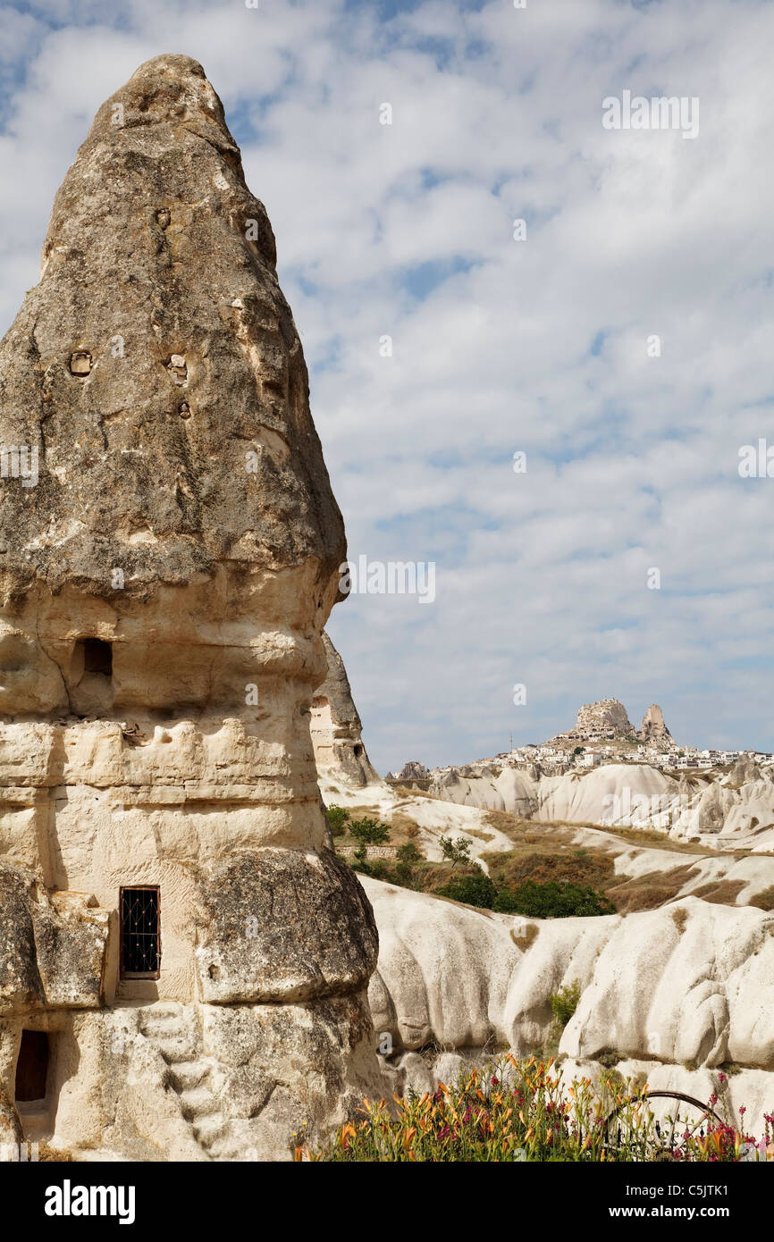 offset fairy chimney home with steps and garden, Uchisar on the hill in ...