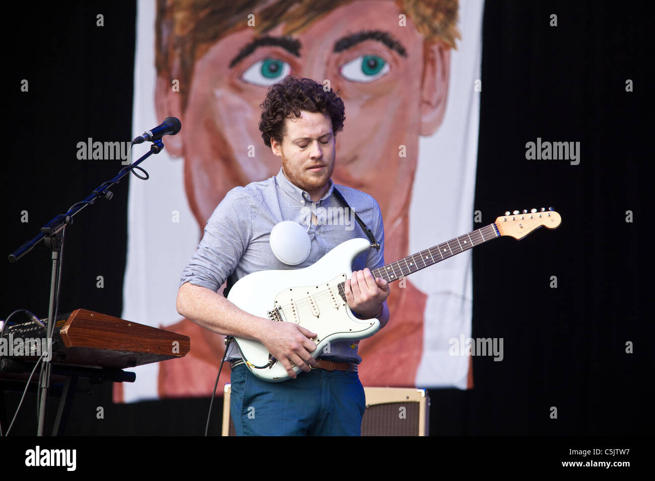 Metronomy performing on the Pyramid stage at the Glastonbury Festival ...