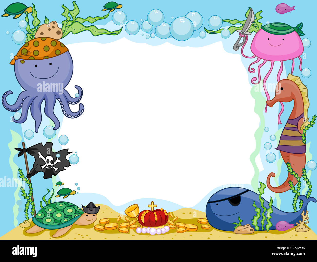 Frame Design Featuring Pirate Animals Underwater Stock Photo - Alamy