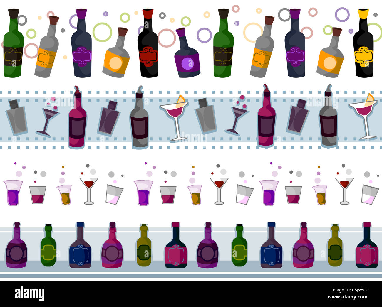 Four Border Designs of Various Drinks; Shakers and Glasses Stock Photo ...