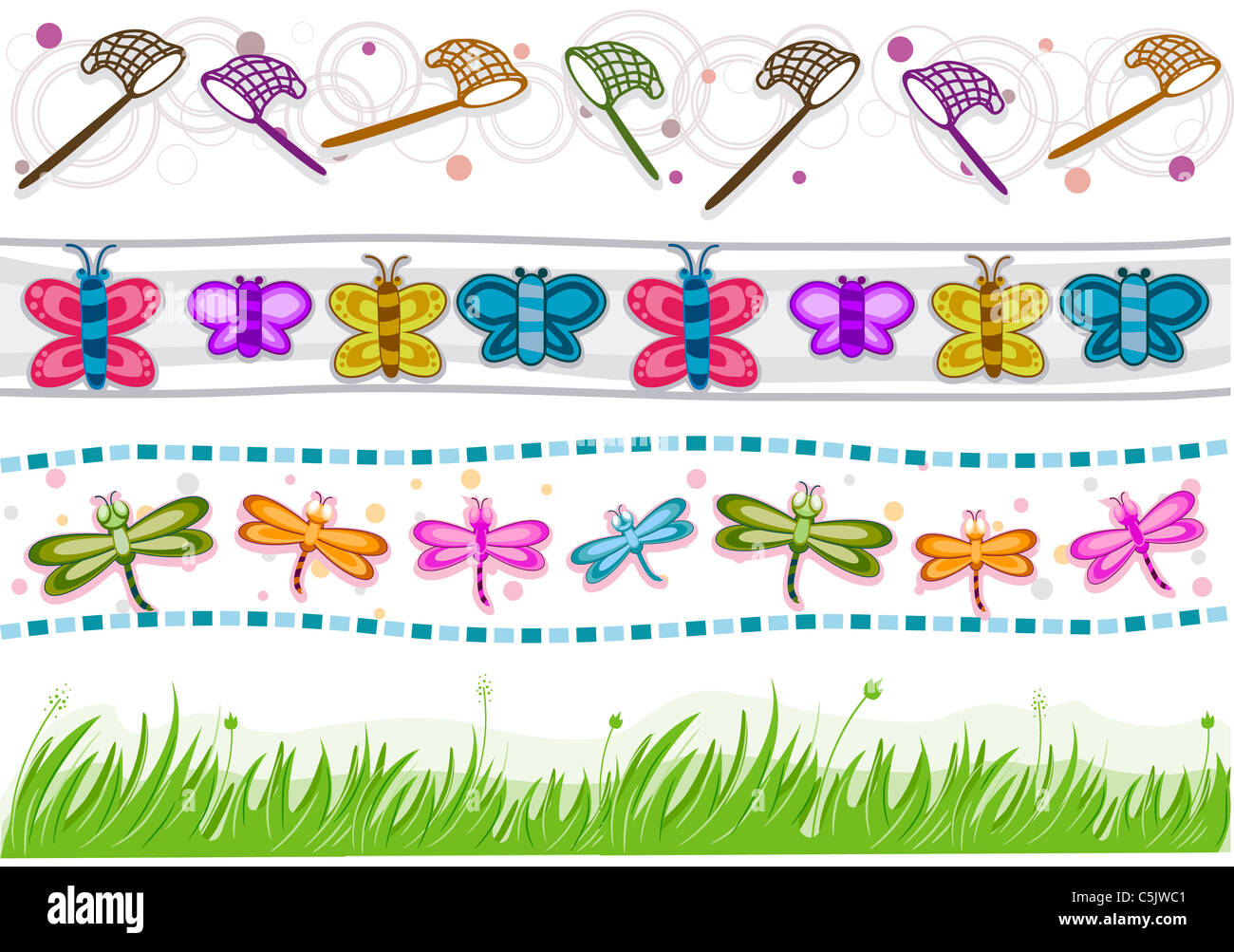 Four Border Designs of Various Insects and Grass Stock Photo - Alamy