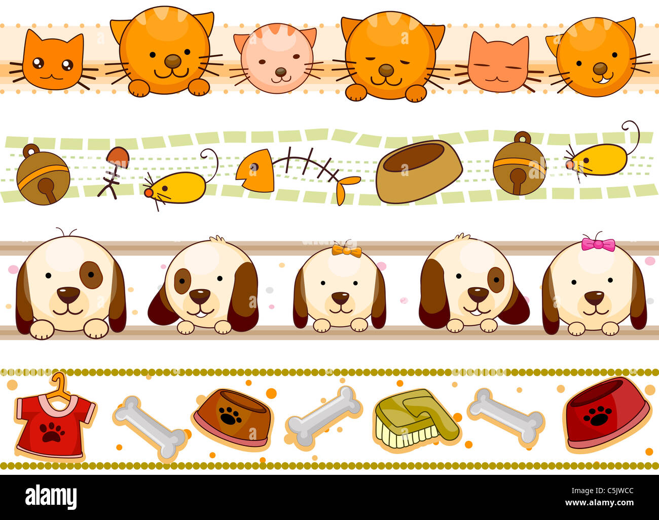 Four Border Designs of Pets and Other Related Items Stock Photo - Alamy