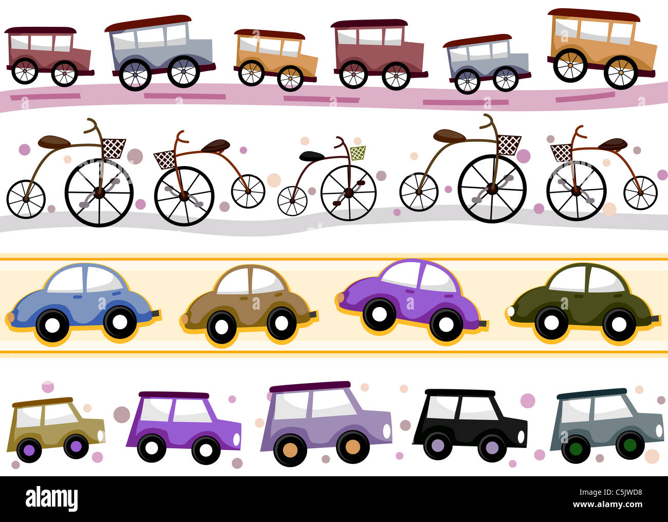 Four Border Designs of Vintage Vehicles Stock Photo - Alamy