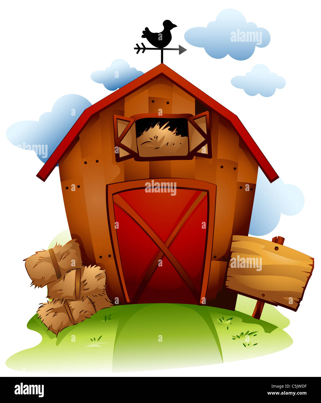 Colorful Illustration Featuring a Barn with Haystack Stock Photo - Alamy