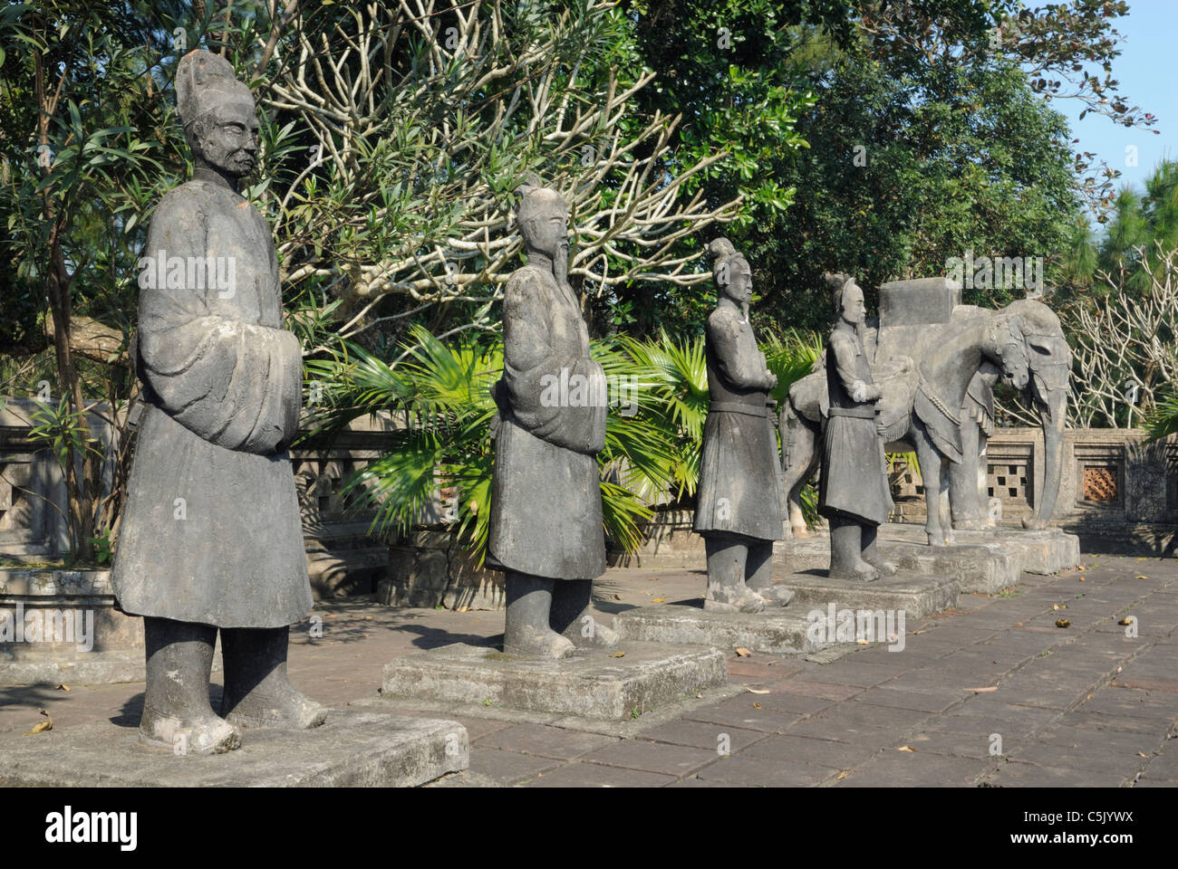 Asia, Vietnam, Hue. Statues in the palace forecourt of the royal tomb ...