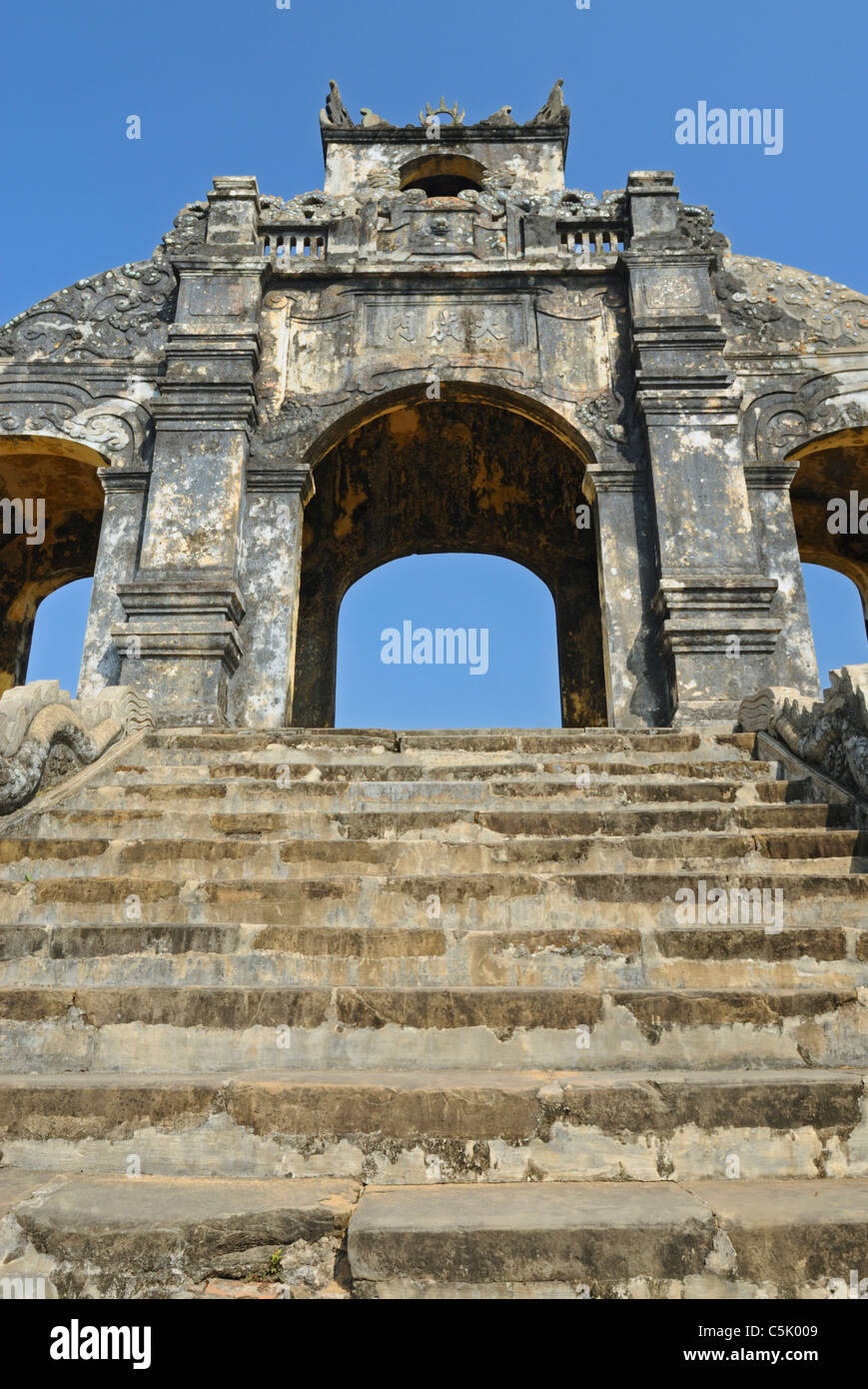 Asia, Vietnam, Hue. Stairs up to the gate to Van Mieu (Temple of ...