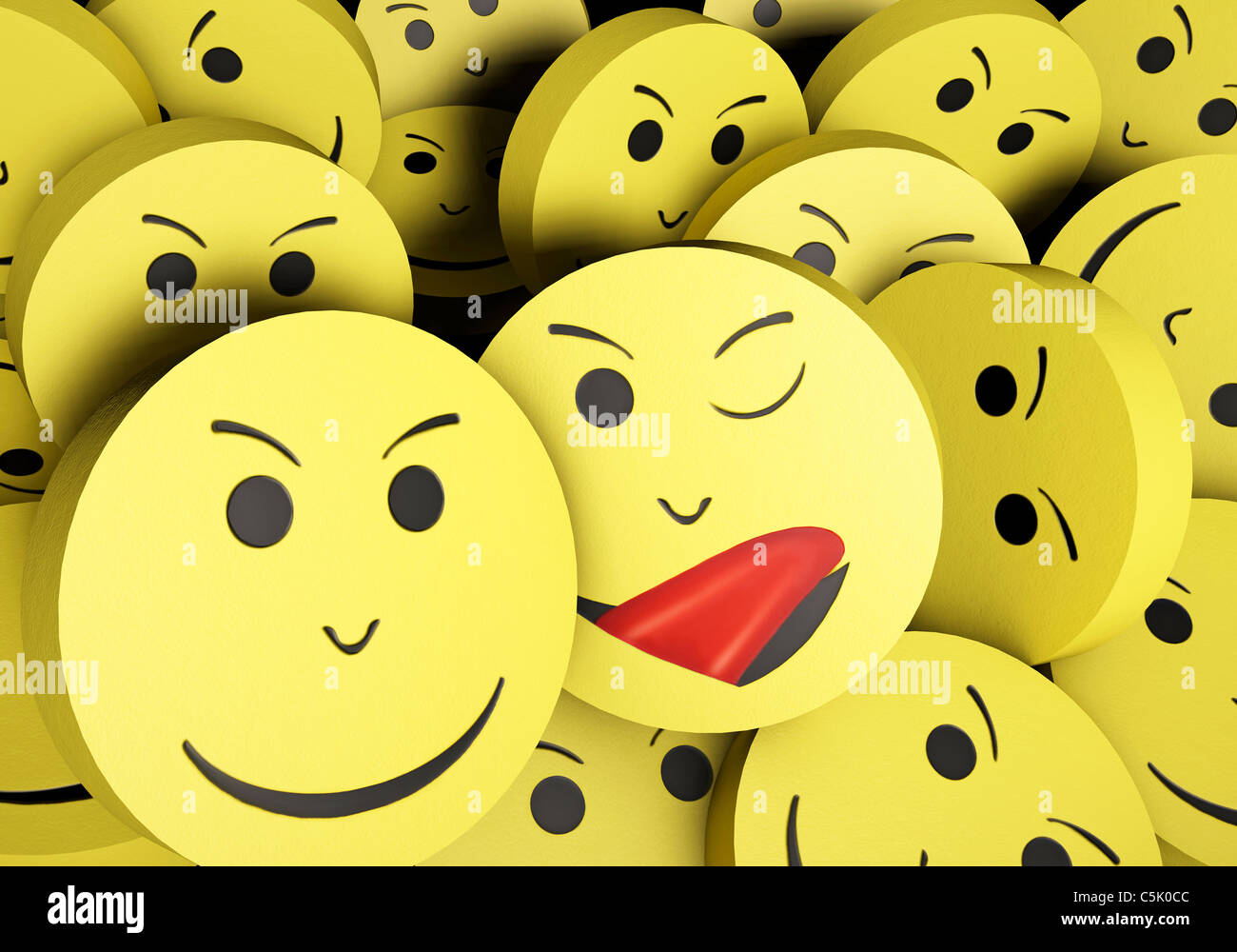 Illustration of a group of yellow smiley faces Stock Photo - Alamy