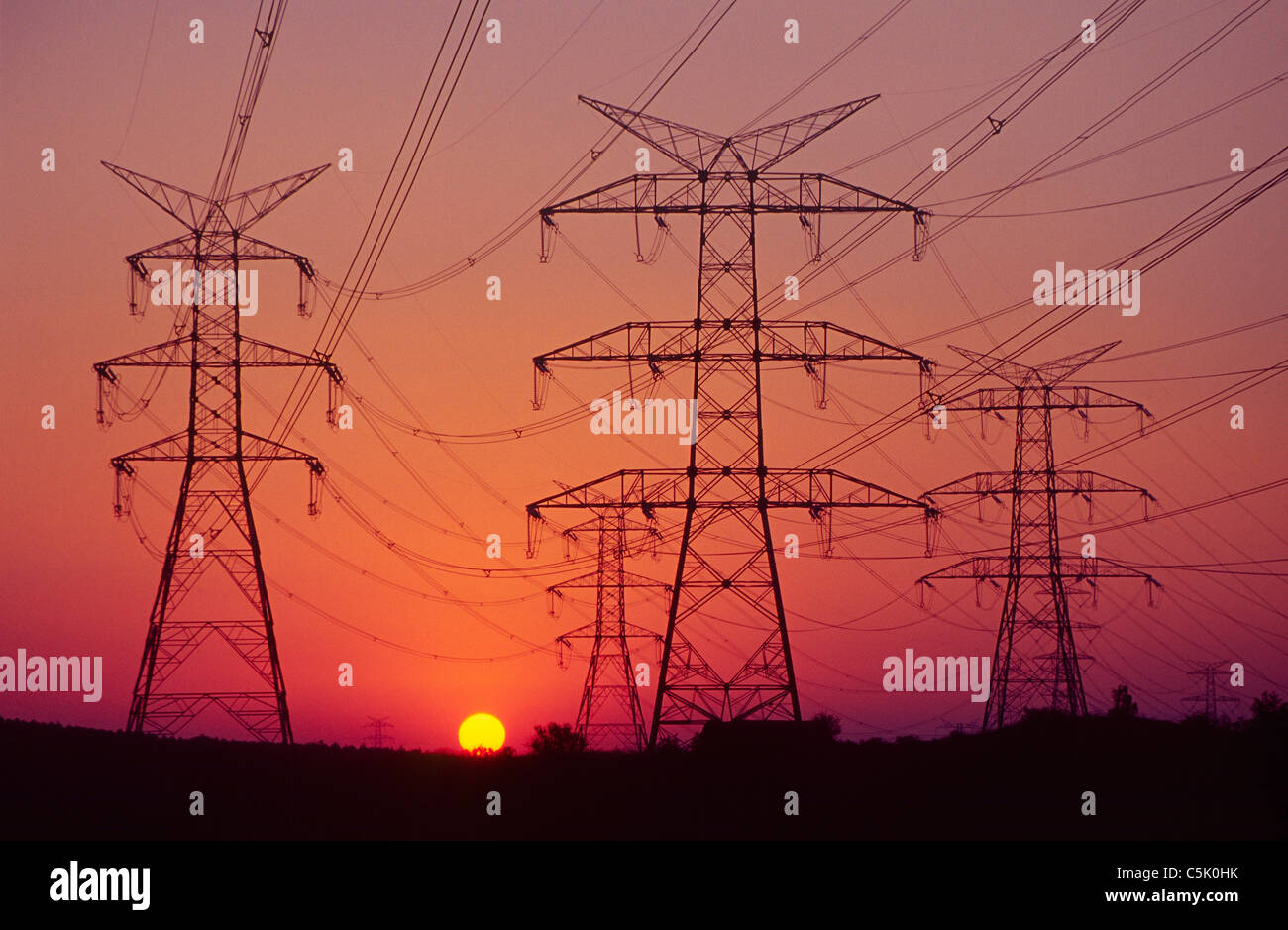 Electric power lines at sunset. Istanbul, Turkey Stock Photo - Alamy