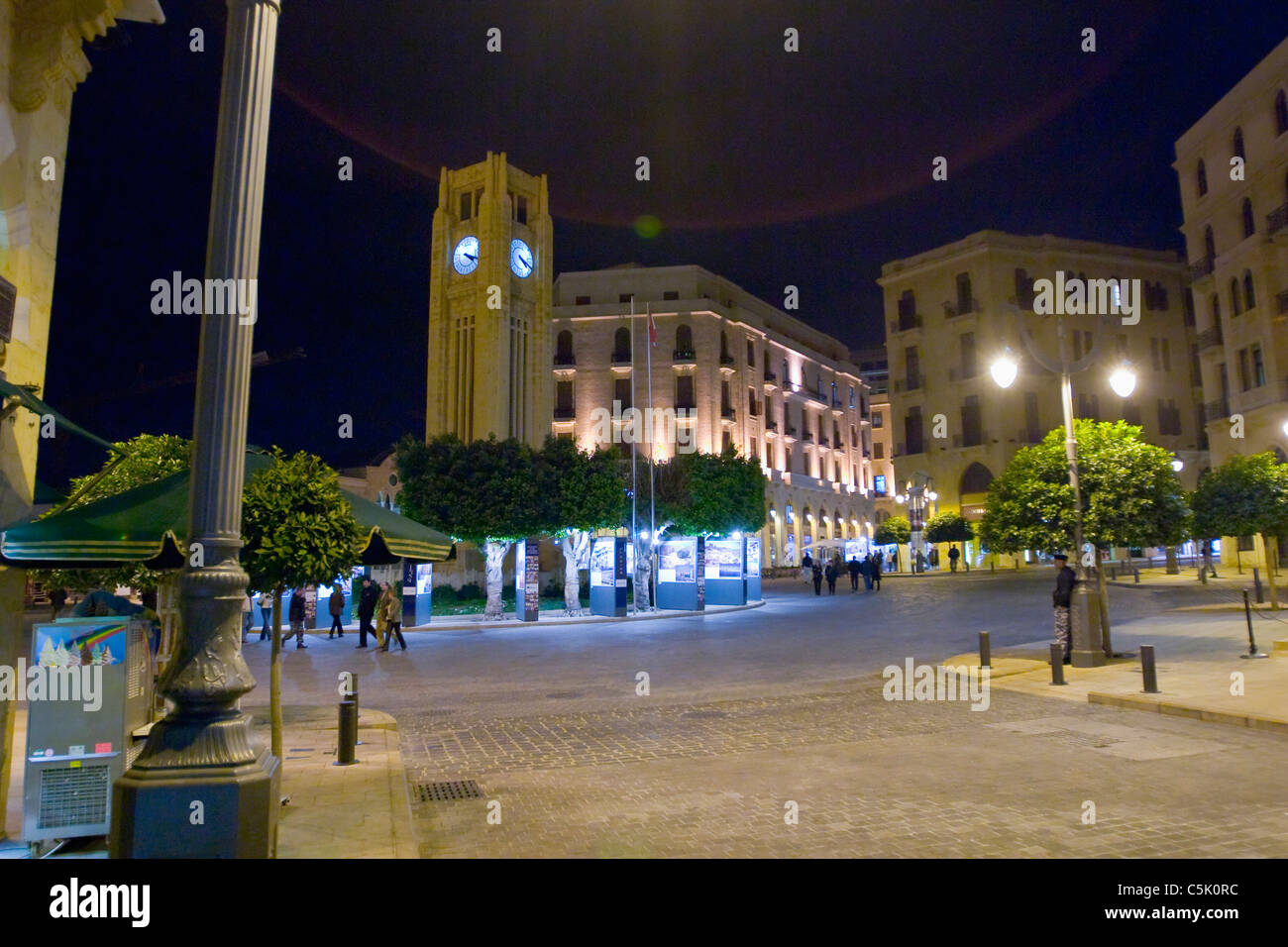 Clock tower in Place d'Etoile (Nejemah Square) at night, Downtown ...