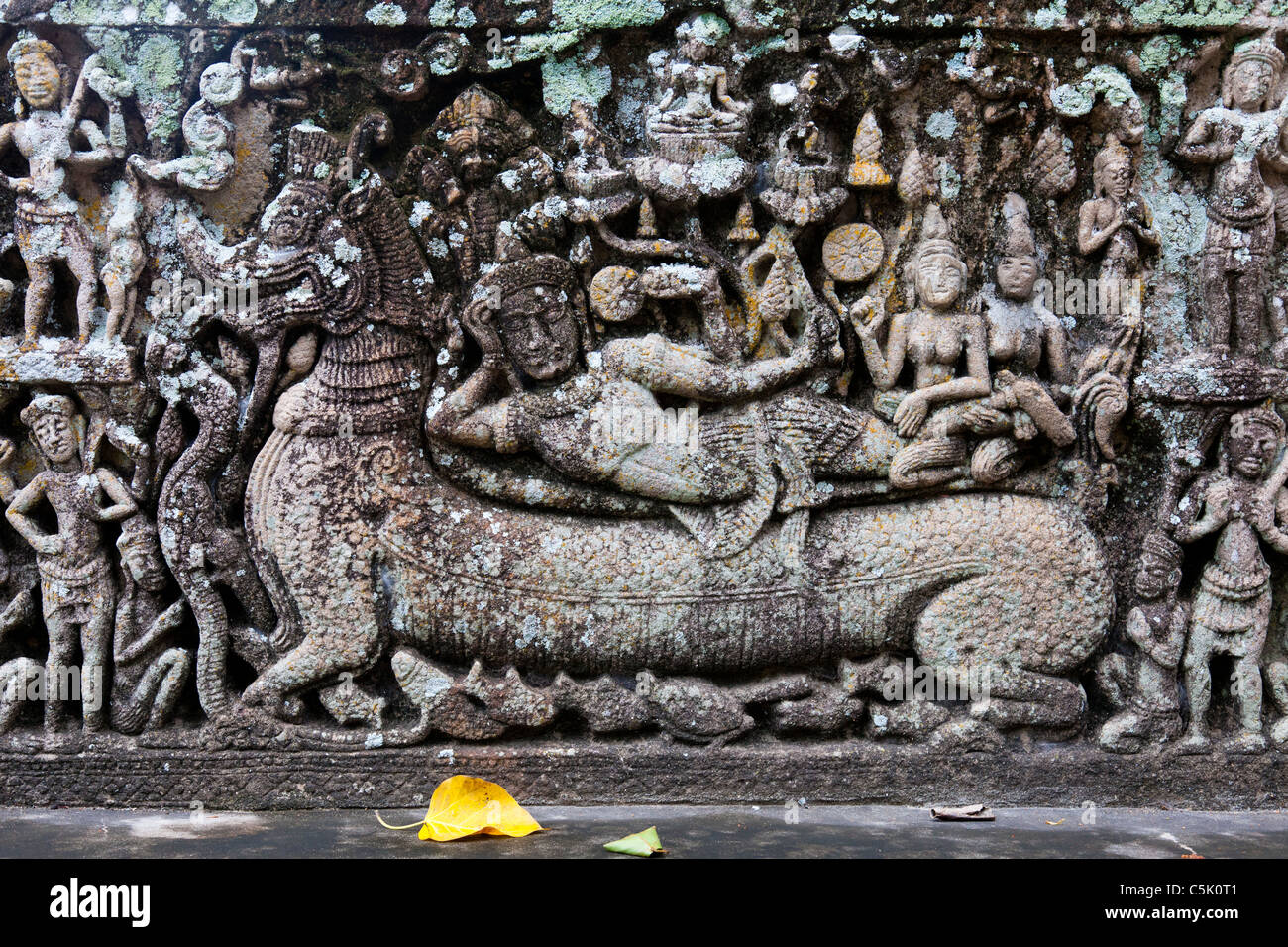 Beautiful ancient Khmer stone lintel carving - Takeo Province, Cambodia ...