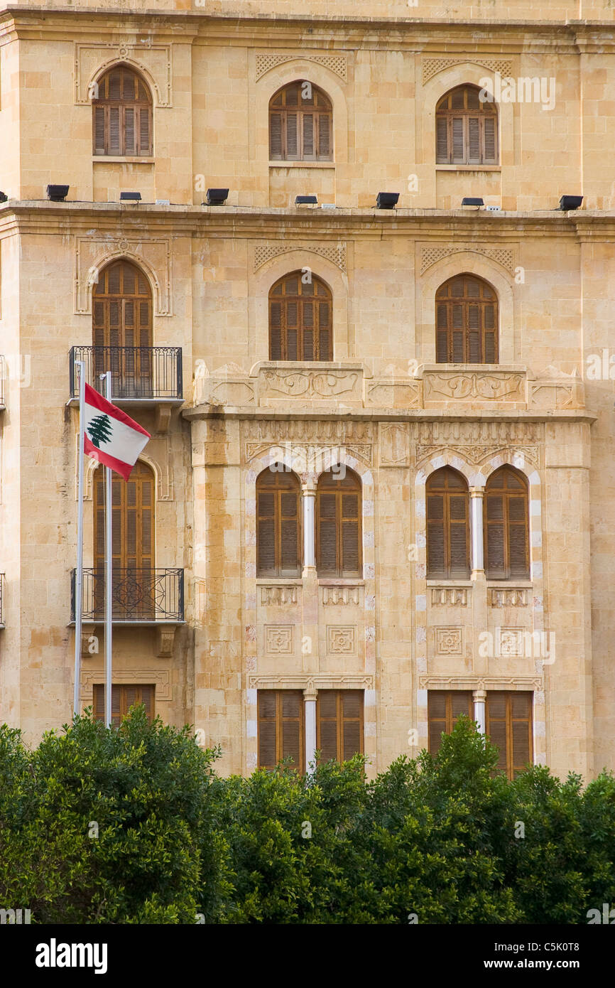 Lebanese flag and old building in Place d'Etoile, Downtown, Beirut ...