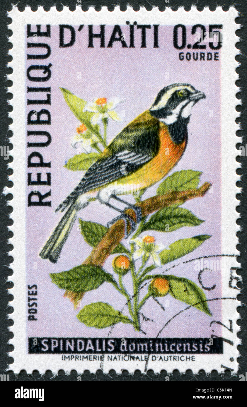 HAITI - 1969: A stamp printed in Haiti, depicts a bird Spindalis ...