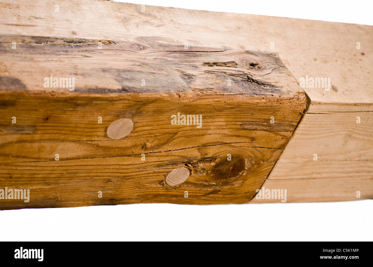 wooden assembly restoration made by a carpenter with treenail Stock ...