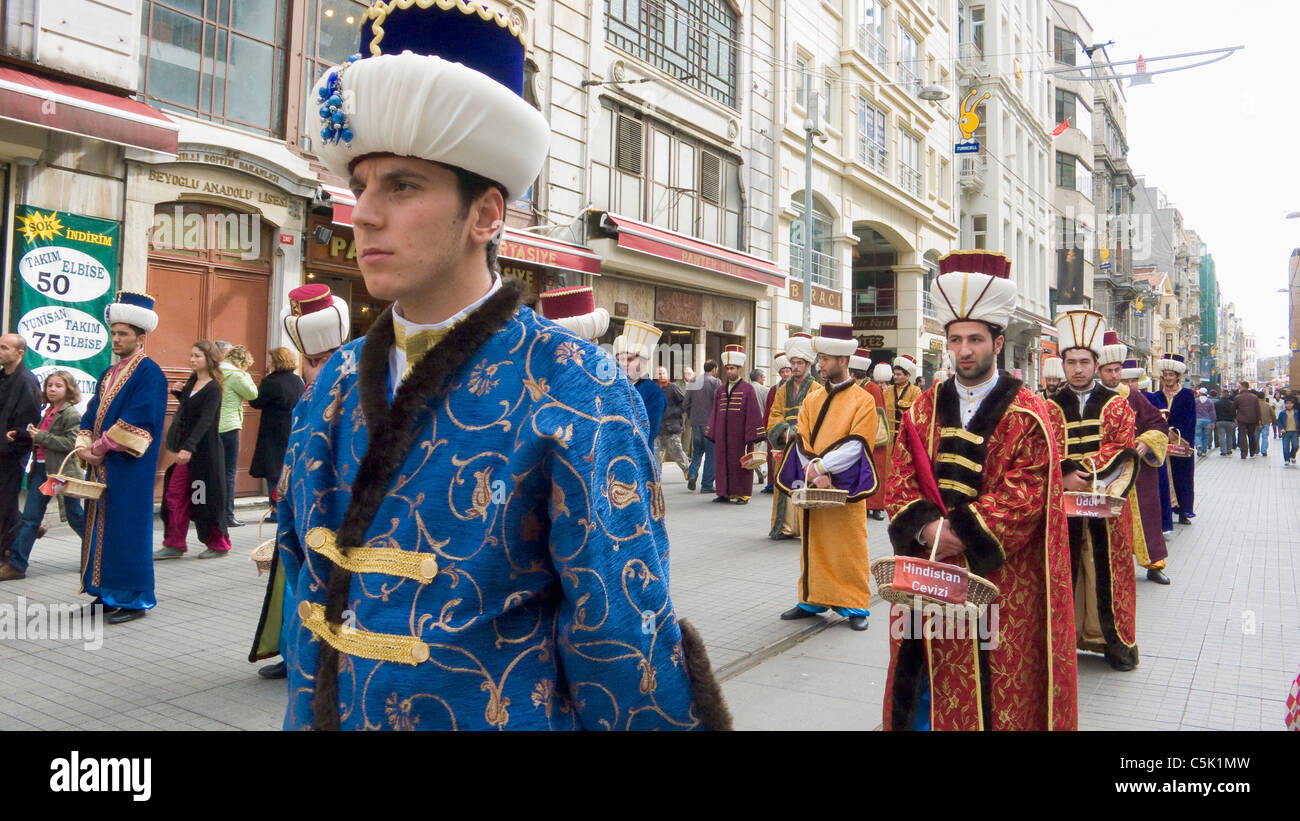 Ottoman Military (Janissary) Band "Mehter" members parading on Istiklal ...