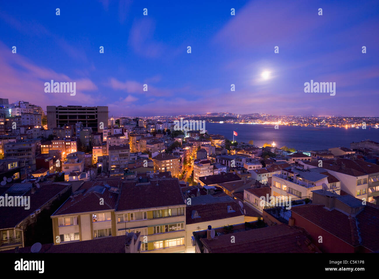 Bosphorus as seen from Cihangir at night, Istanbul, Turkey Stock Photo ...