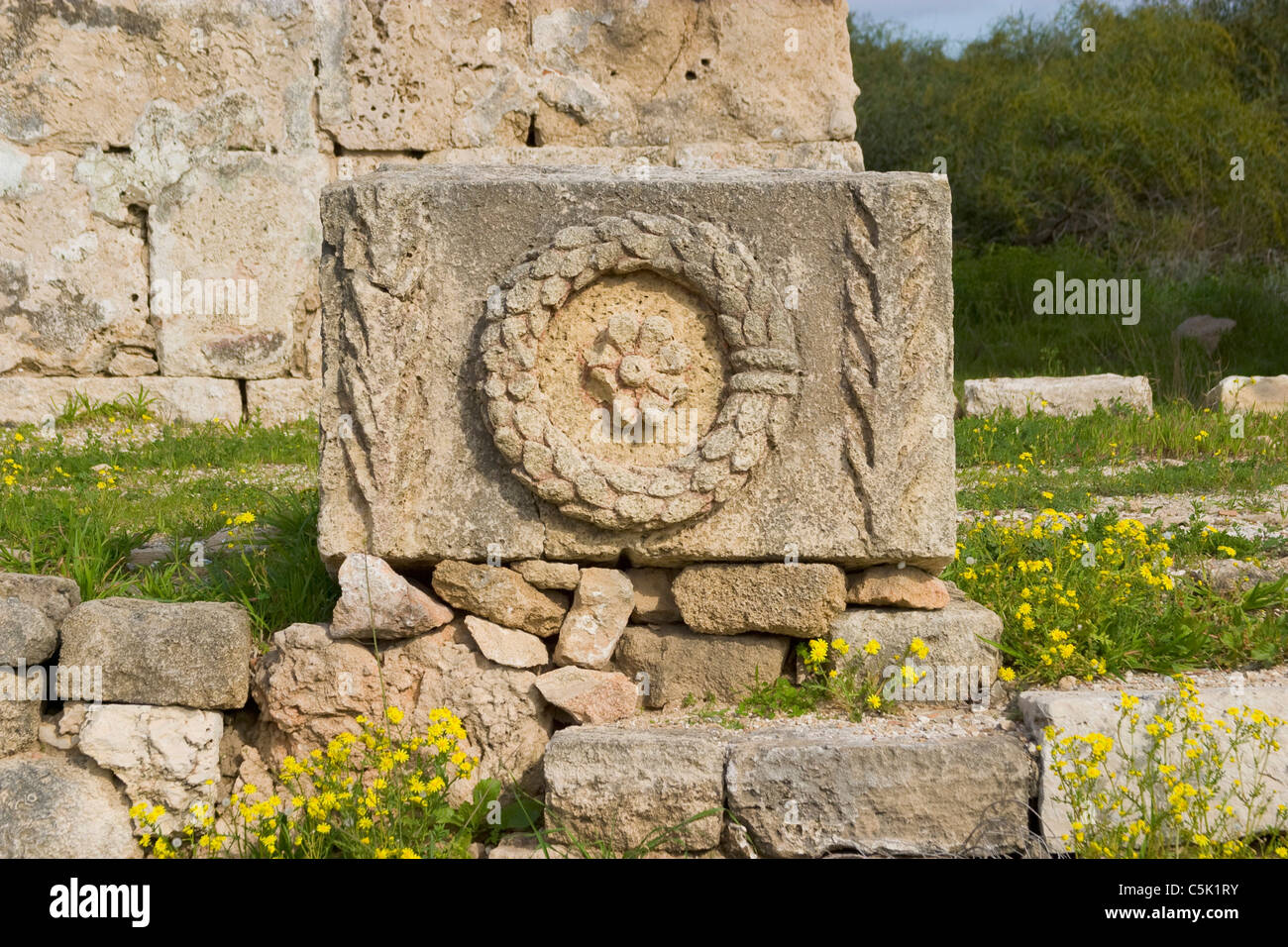 Decorated stone block in the hippodrome, Tyre, Lebanon Stock Photo - Alamy
