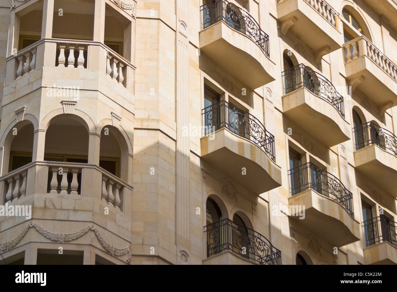 Balconies on ornate stone building in Beirut, Lebanon Stock Photo - Alamy