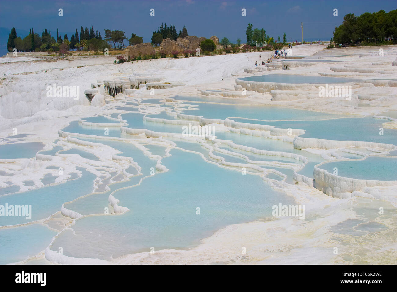 Travertine rocks, ponds, and ancient ruins, Pamukkale (ancient ...