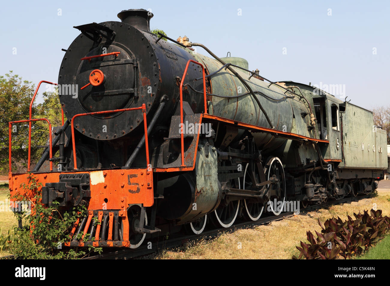 A railway engine on the edge of Hwange National Park, Zimbabwe Stock ...