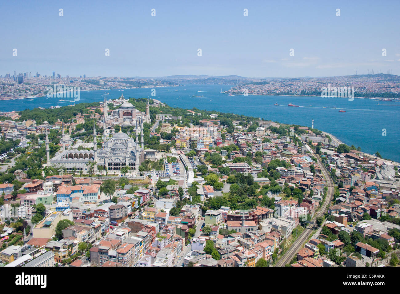 Blue Mosque and Hagia Sophia church (mosque, museum), aerial, Istanbul ...