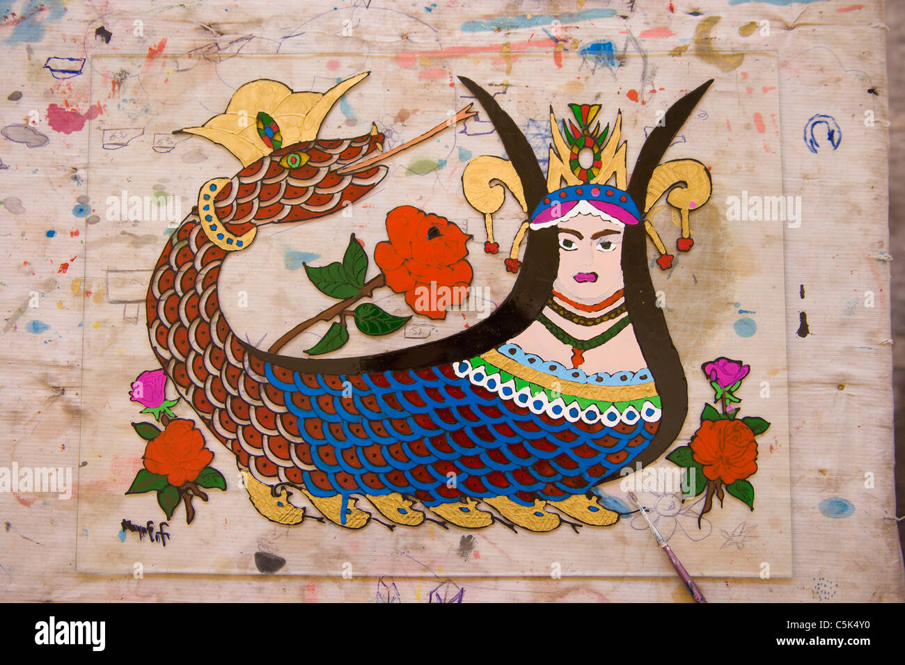 Shahmeran (Shahmaran) being painted on glass, Mardin, Southeast ...