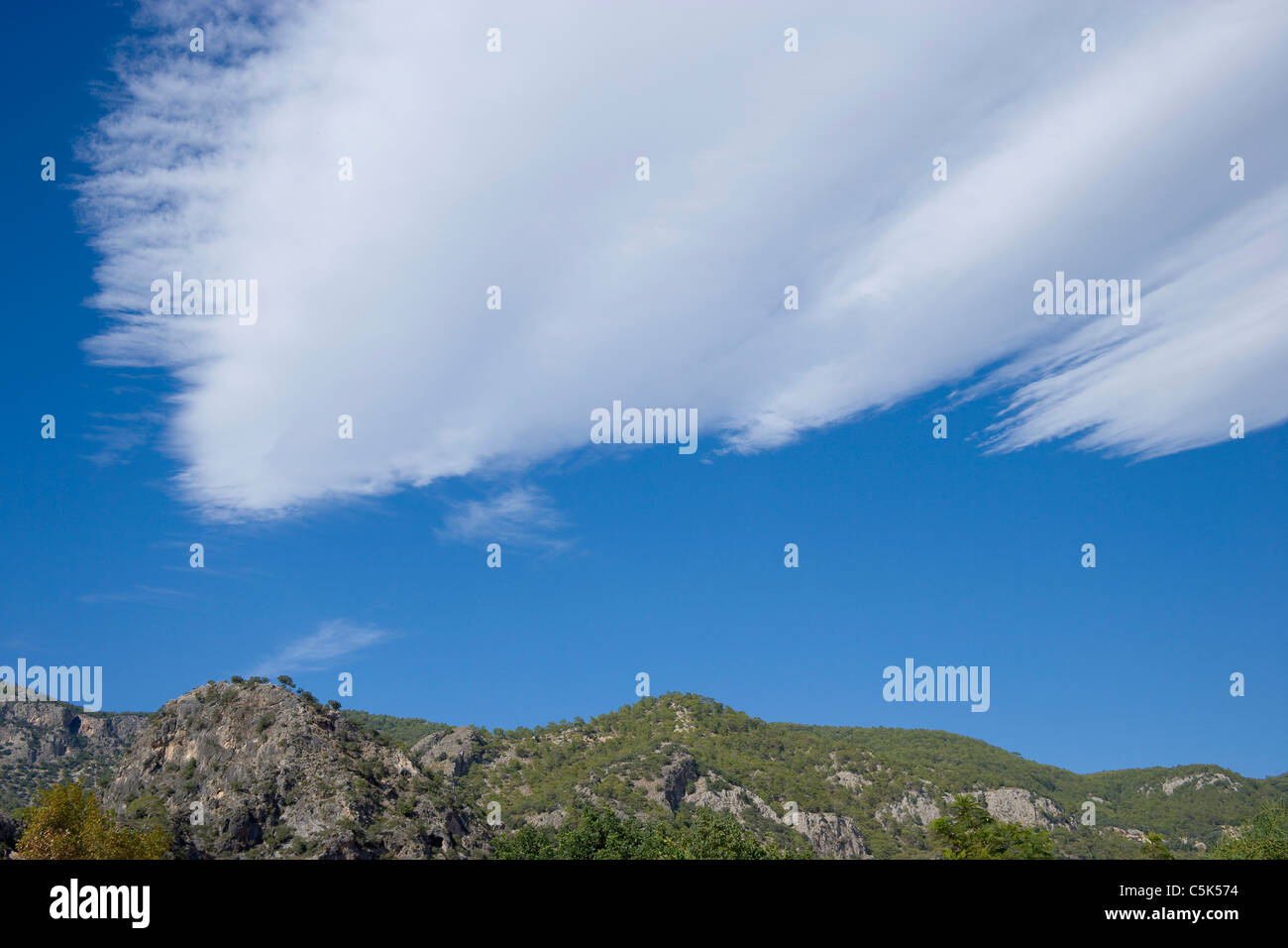 Cloudy blue sky and mountain tops, Oludeniz, Fethiye, Turkey Stock ...