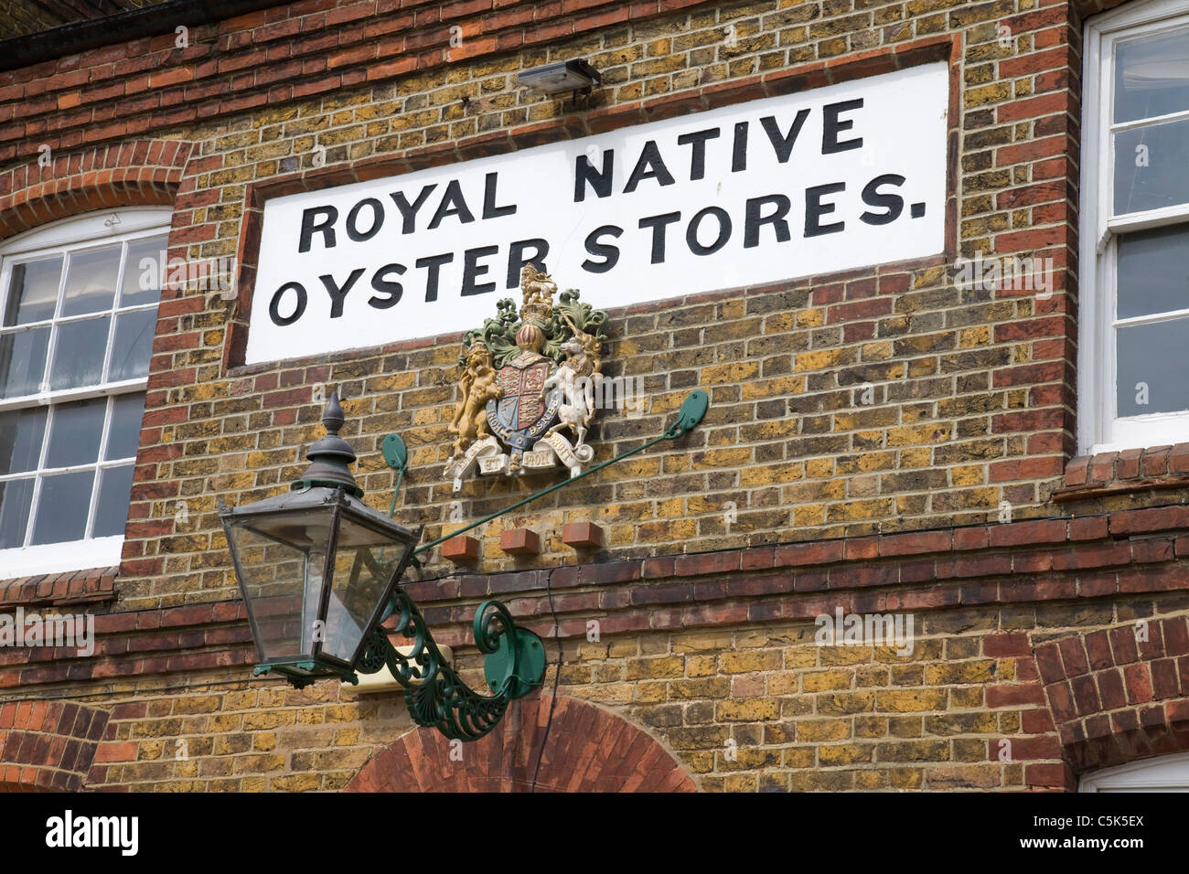 A sign of "The Royal Native Oyster Stores" in Whitstable, Kent, England ...