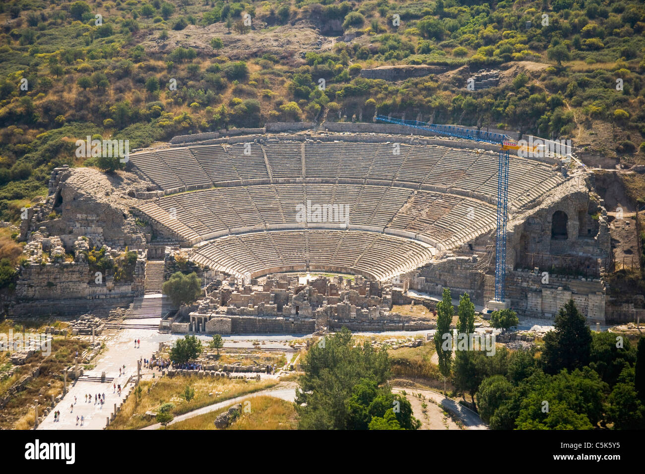 Aerial view of the amphitheater in the ancient city of Ephesus, Selcuk ...
