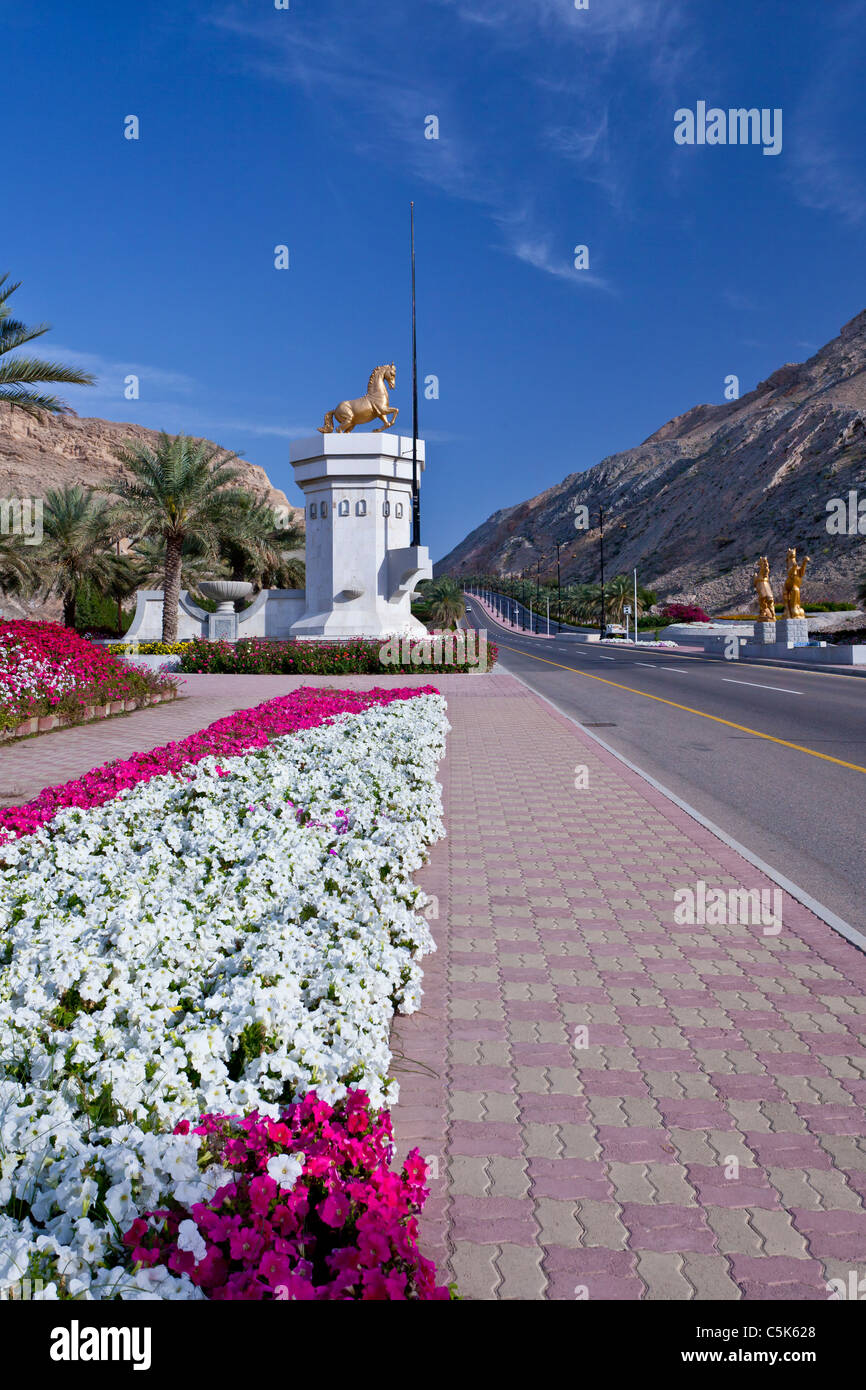 Streets and roadways decorated with flowers in Muscat, Oman Stock Photo ...