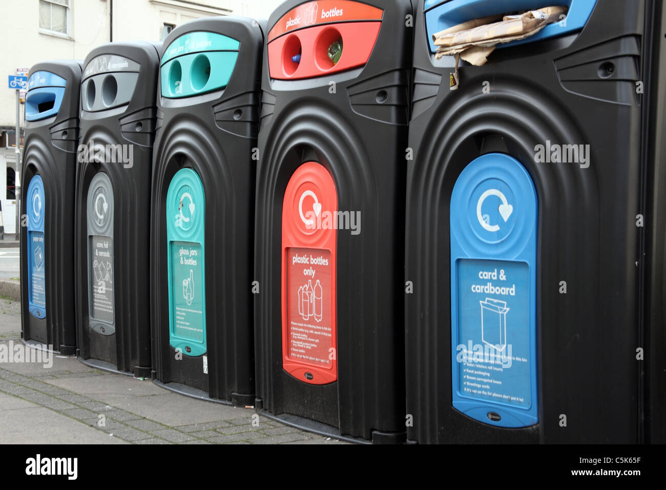 Colour Coded Recycling Bins on Street Stock Photo - Alamy