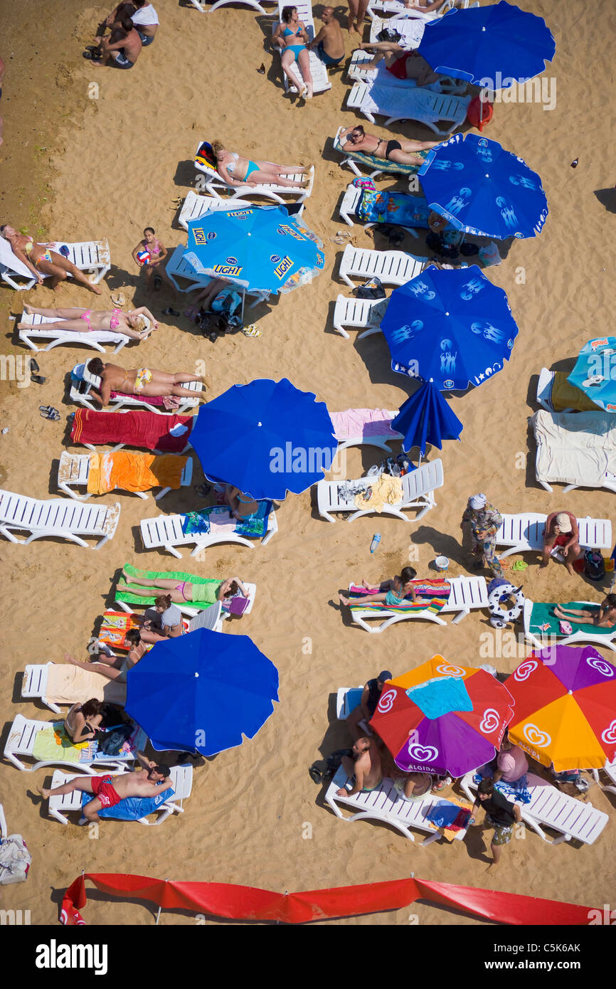 People enjoying the beach, aerial, Gumusdere, Black Sea coast of ...