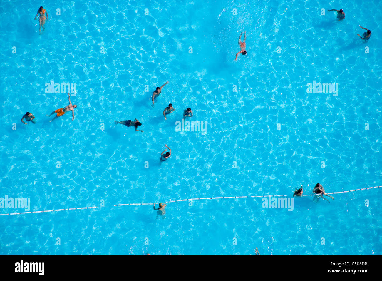 People swimming in a pool, aerial, Buyukcekmece, Southwest of Istanbul ...