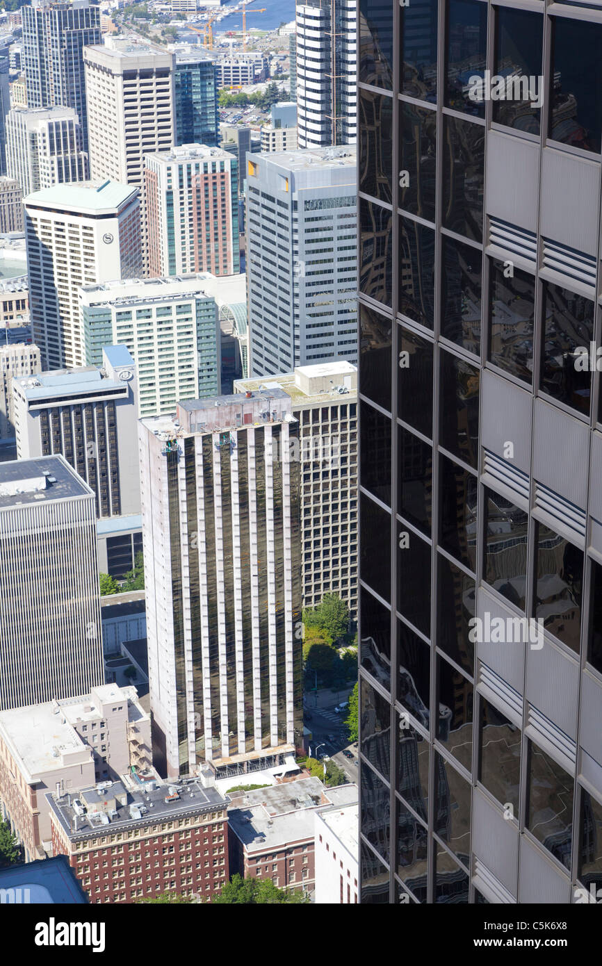 View of Seattle skyline from Bank of America Tower Washingtone USA ...