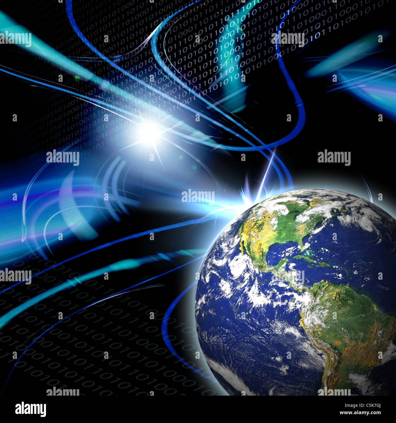 A montage depicting the digital age we live in featuring the earth and ...