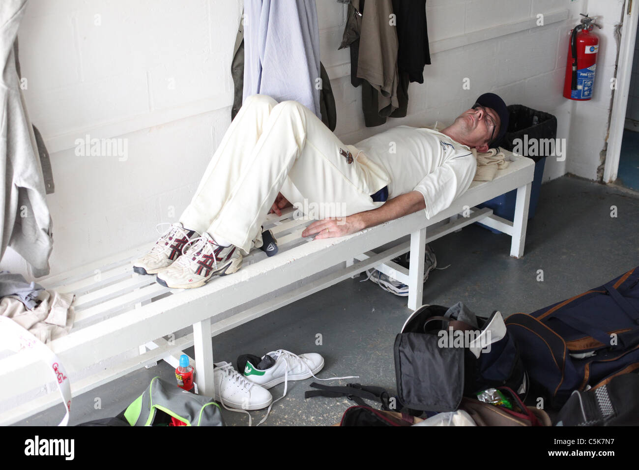 Sleeping cricketer in the dressing room. Picture by James Boardman ...