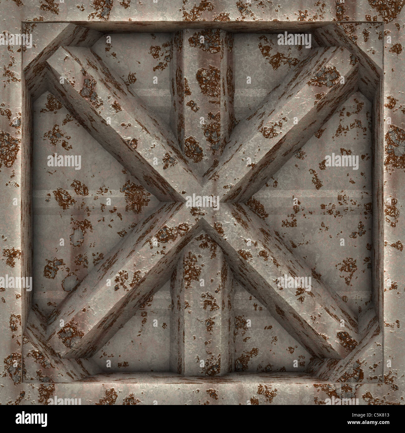 A rusted and worn 3D metal plate in an X shape. This tiles seamlessly ...