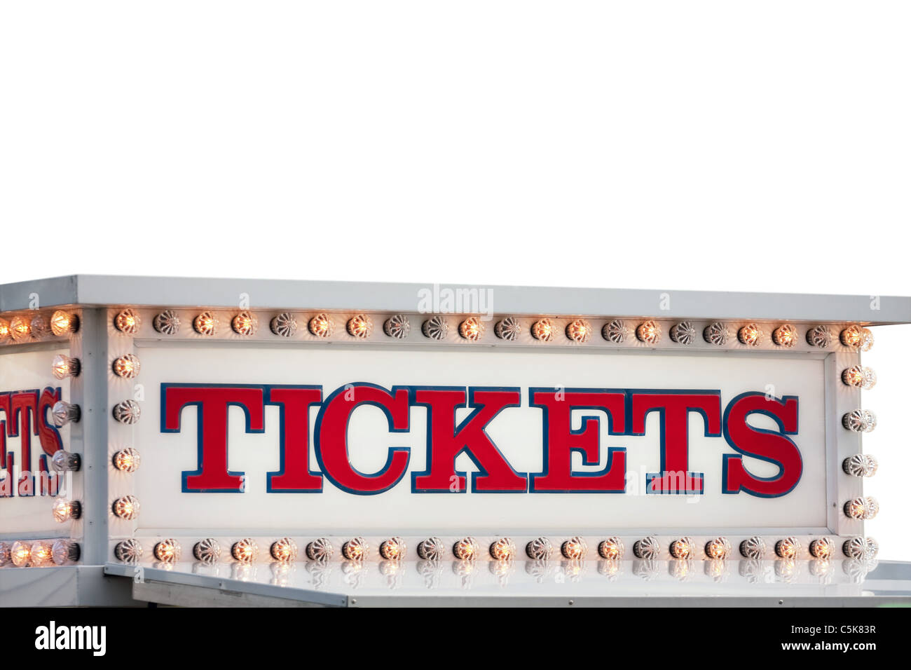 A carnival ticket booth sign isolated over white. File includes the ...