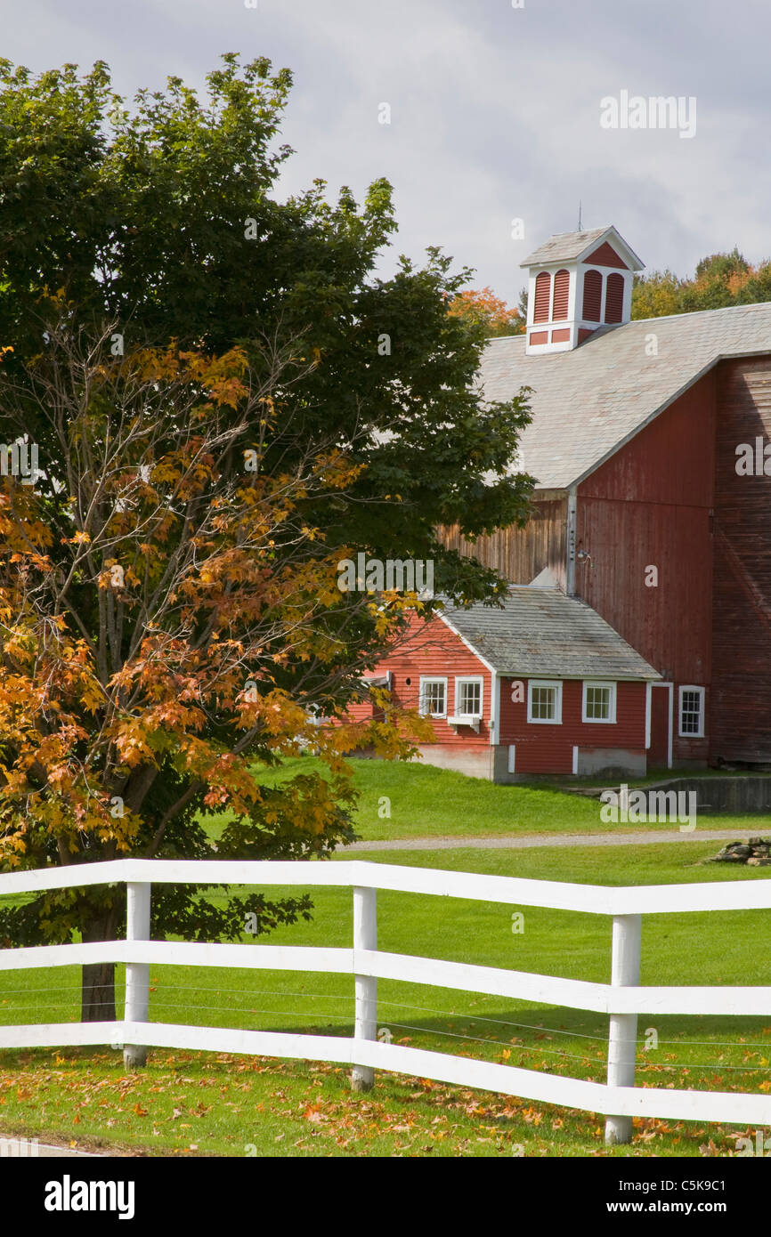 Old barn and silo in Fall with white fence Stock Photo - Alamy