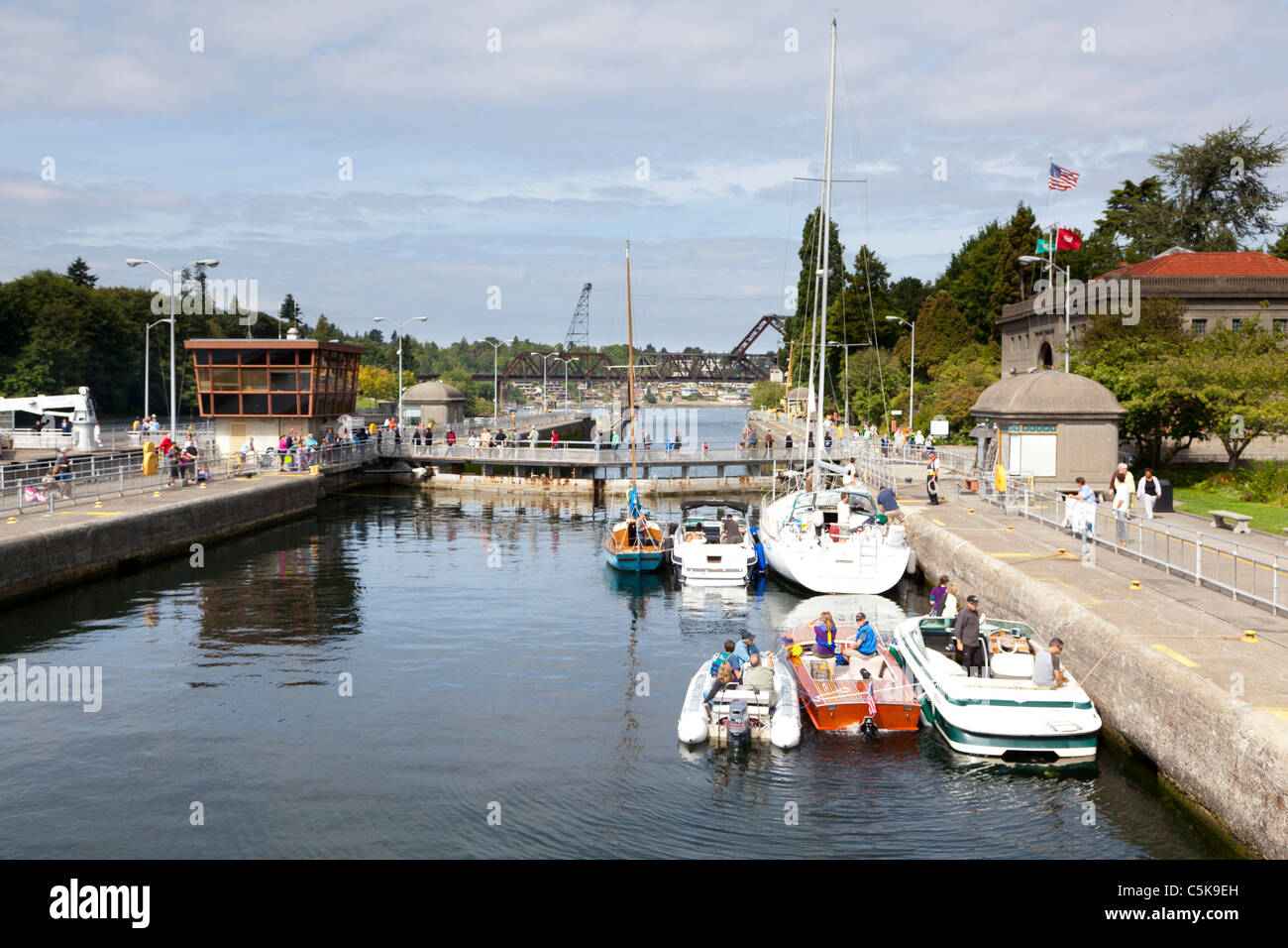 Hiram M. Chittenden Locks from the water Seattle USA Stock Photo - Alamy