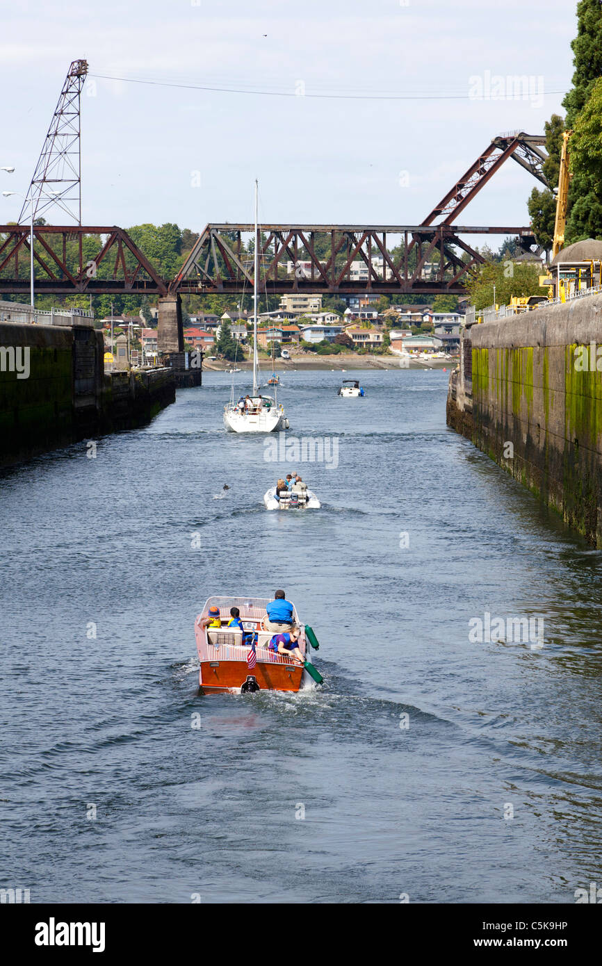 Hiram M. Chittenden Locks from the water Seattle USA Stock Photo - Alamy