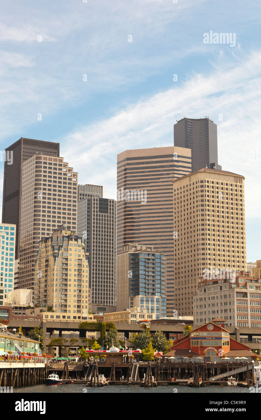 Daytime view of Seattle Skyline from water Washington USA Stock Photo ...